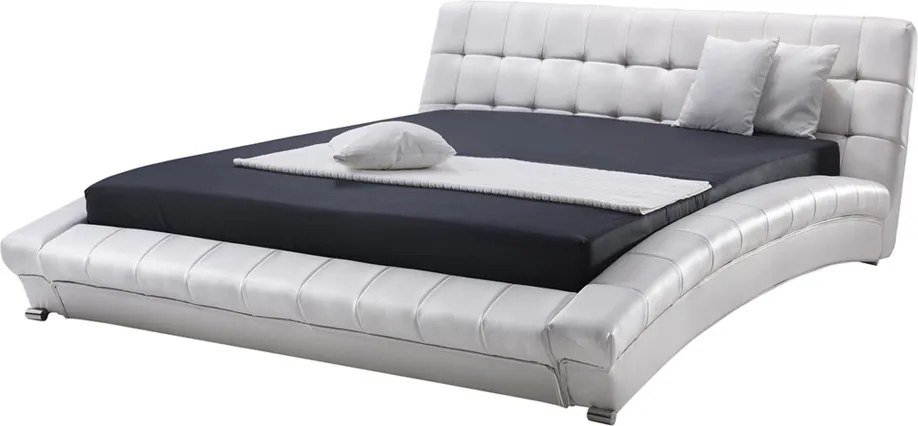 Elegantní bílá kožená postel 180x200 cm - LILLE
