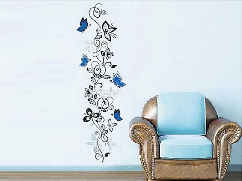 Modrý rostlinný dekor 50 x 70 cm