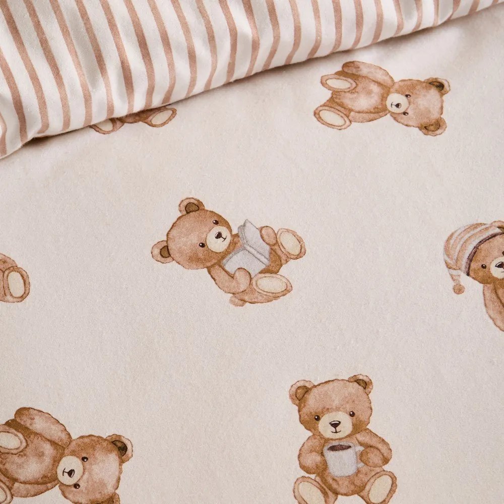 Krémové napínací flanelové dětské prostěradlo na jednolůžko 90x190 cm Brushed Teddy Bear – Catherine Lansfield