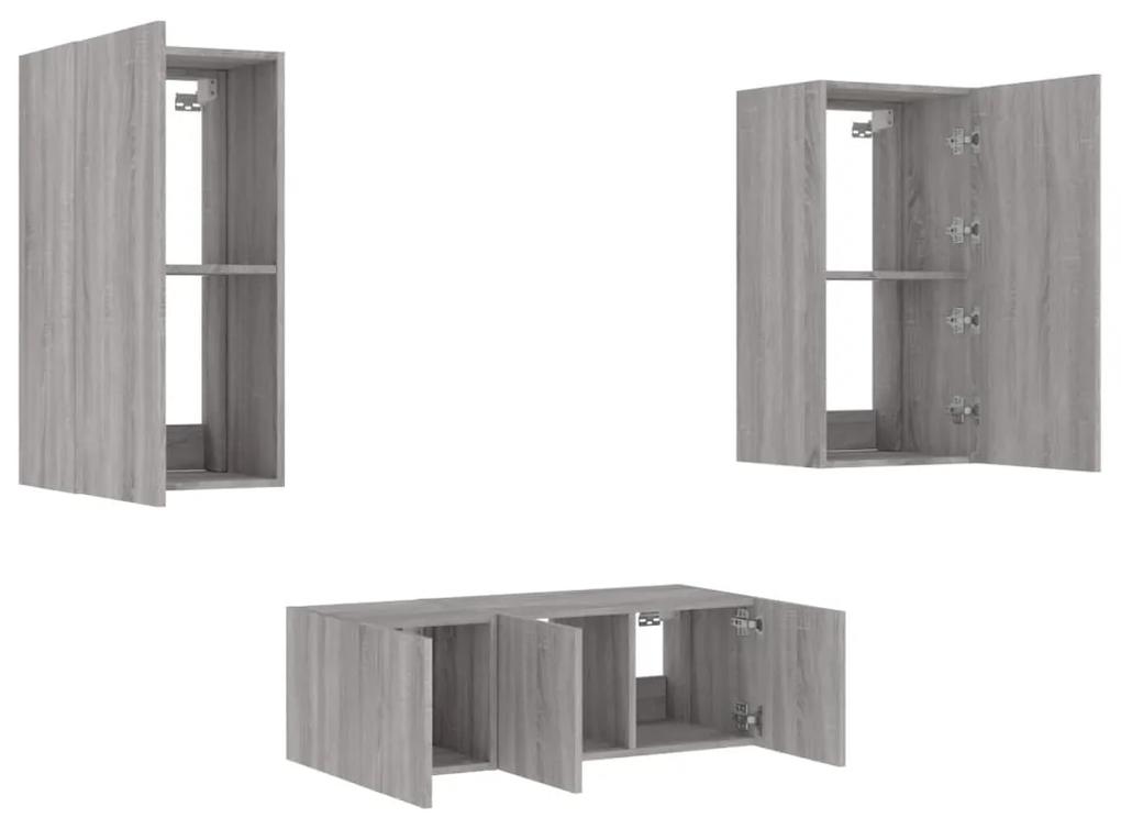 4dílná obývací stěna s LED šedá sonoma kompozitní dřevo - Default Title