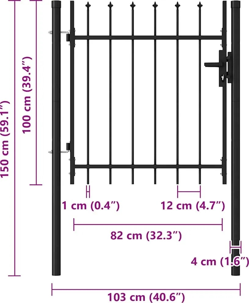 vidaXL Zahradní branka s hroty ocelová 1 x 1 m černá [146032]