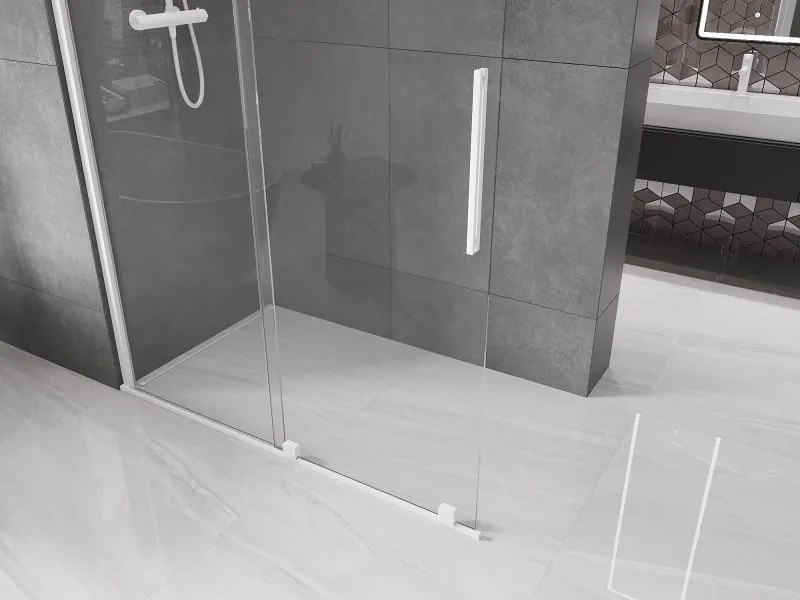 Mexen Velar, posuvné dveře do otvoru typ Walk-In 130 cm, 8mm čiré sklo, bílá, 871-130-000-03-20