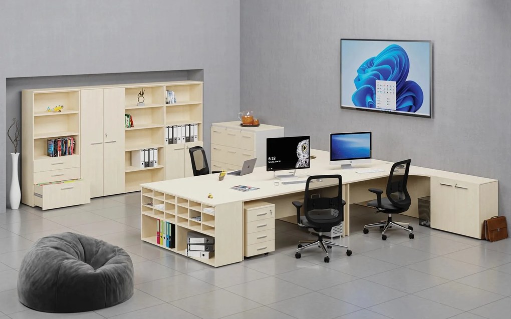 Kancelářský mobilní kontejner PRIMO WOOD, PUSH-lock, 3 zásuvky, bříza