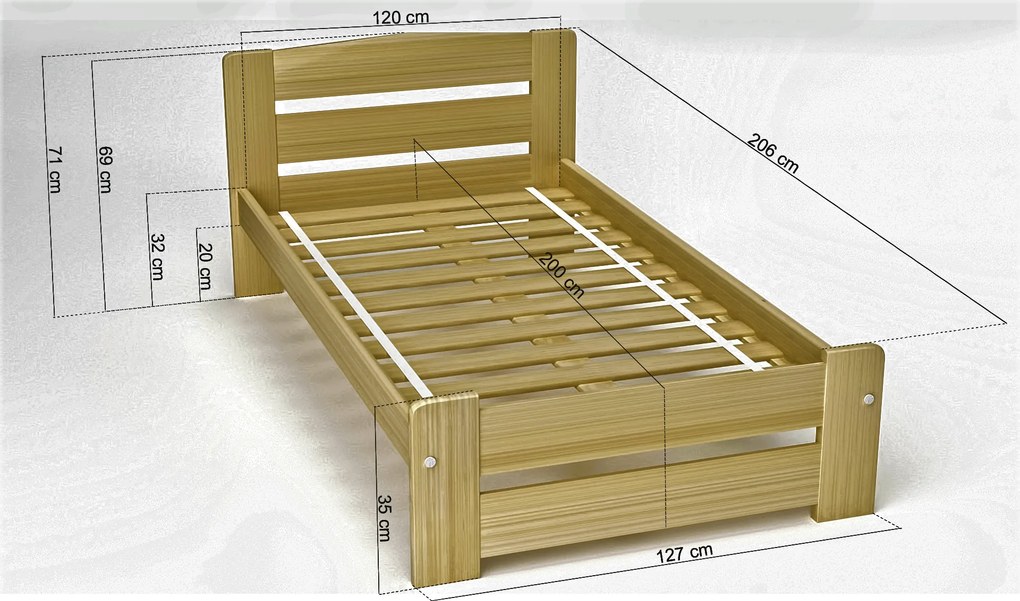 Eureka Postele GABRIELA z přírodního dřeva včetně roštu borovice tmavá 120 x 200