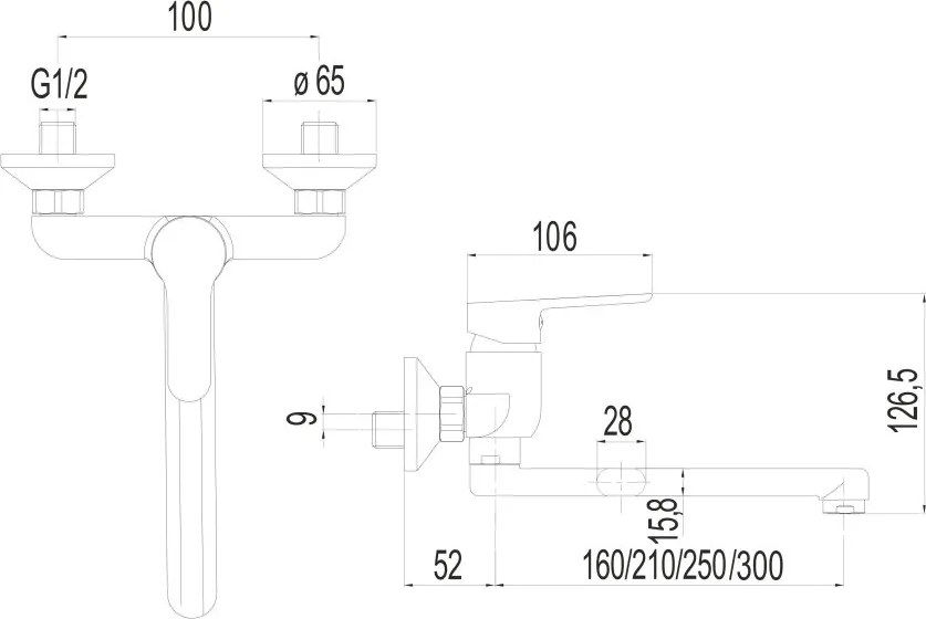 Mereo Mereo, Dřezová nástěnná baterie, Zuna s ramínkem plochým rovným 300 mm, chrom, CB302A06Z