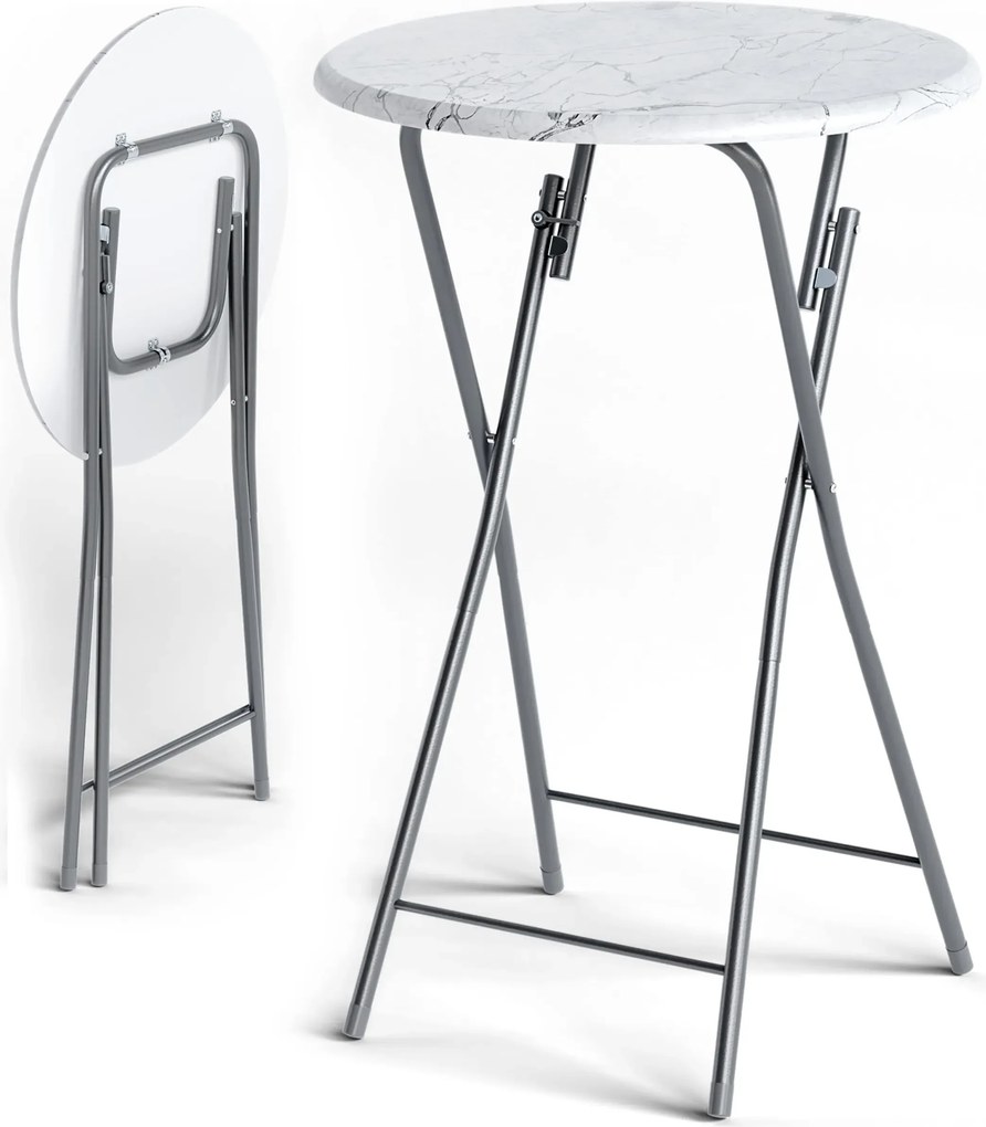Sada 2 ks cateringových skládacích barových stolů MARLE 60 cm mramorově bílá