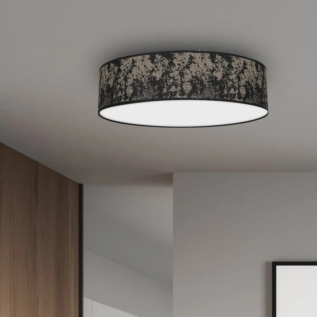 Stropní svítidlo Satino Round, 1x černé/zlaté textilní stínítko, (bílé plexisklo), (fi 50 cm)