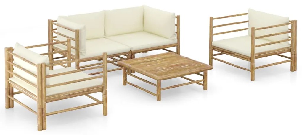 5dílná zahradní sedací souprava + krémově bílé podušky bambus,  3058207