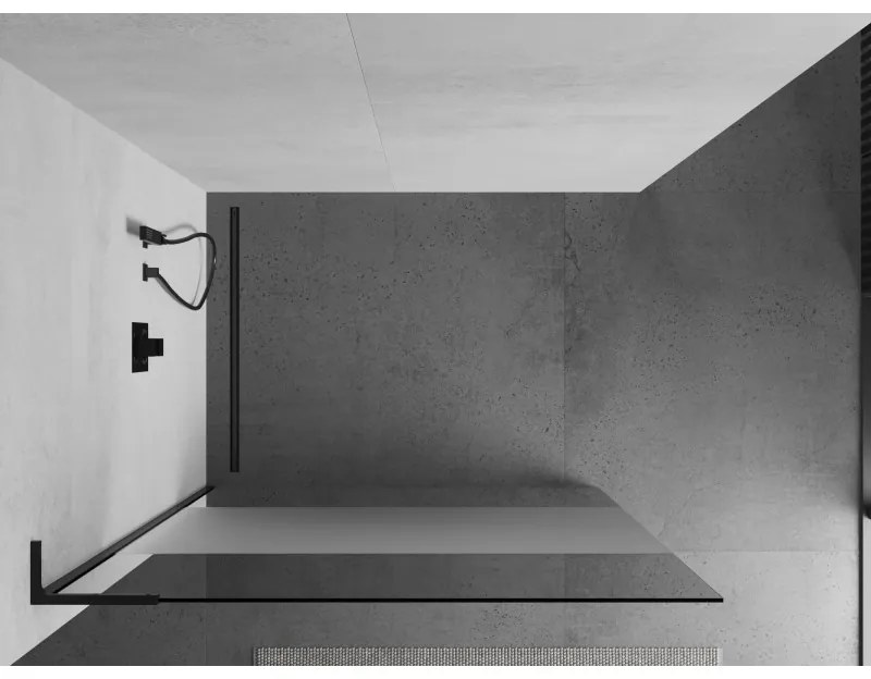 Mexen Kioto L, sprchová zástěna Walk-In 100 x 200 cm, 8mm čiré sklo-námraza, černý profil, 800-100-103-70-35