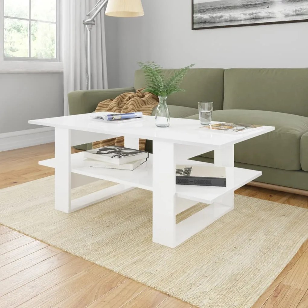 800546 vidaXL Konferenční stolek bílý vysoký lesk 110 x 55 x 42 cm dřevotříska