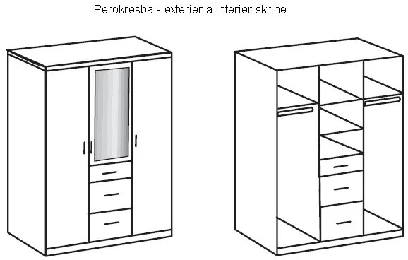 Šatní skříň se zrcadlem Click, 135 cm, dub sonoma/bílá