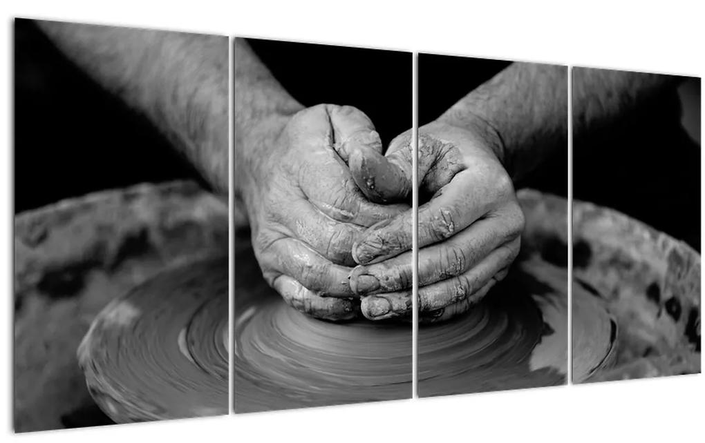 Černobílý obraz - výroba keramiky (160x80 cm), 40 dalších rozměrů