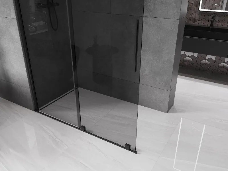 Mexen Velar, sprchová zástěna s posuvnými dveřmi Walk-in 140 x 200 cm, 8mm šedé sklo, černá matná, 871-140-000-43-70