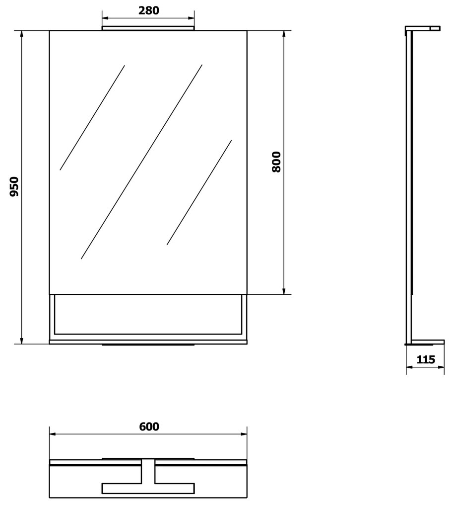 Sapho ERUPTA zrcadlo s LED osvětlením a policí 60x95cm, černá mat - II. Jakost