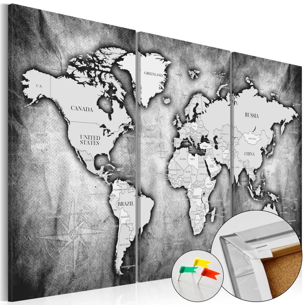 Murando DeLuxe Mapa na korkové tabuli - černošedé kontinenty Velikost: 120x80 cm