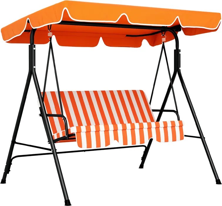 Outsunny zahradní houpačka pro venkovní použití, 3 osoby, s nastavitelnou střechou a ocelovým rámem, 172 x 110 x 153 cm, Oranžová