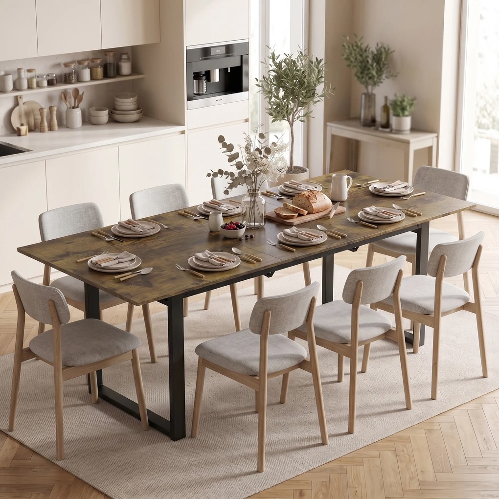 HOMCOM Rozkládací jídelní stůl 140-180 cm pro 6-8 osob, obdélníkový v industriálním designu s ocelovým rámem, optika tygřího dřeva