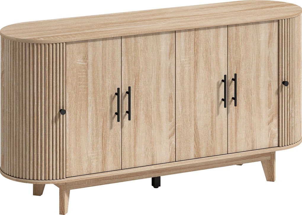 HOMCOM komoda do obývacího pokoje, oválný úložný nábytek se 4 dveřmi a 2 nastavitelnými policemi, 147x40x76 cm, dub