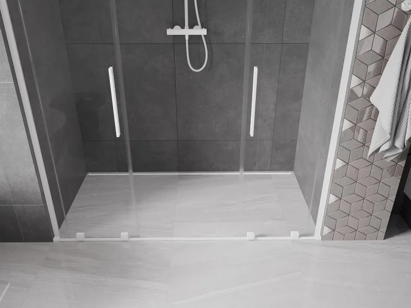 Mexen Velar L Duo, posuvné sprchové dveře do otvoru 170 cm, 8mm čiré sklo, bílá matná, 871-170-003-02-20