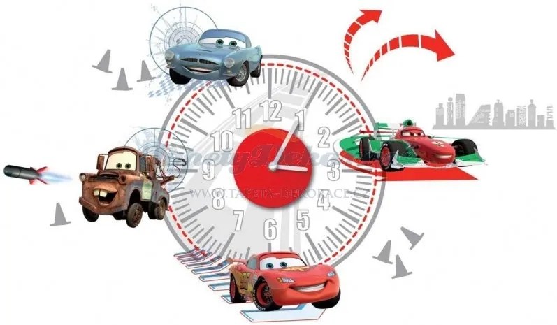 Nástěnné hodiny s Disney nálepkou 25x70cm Cars D70103