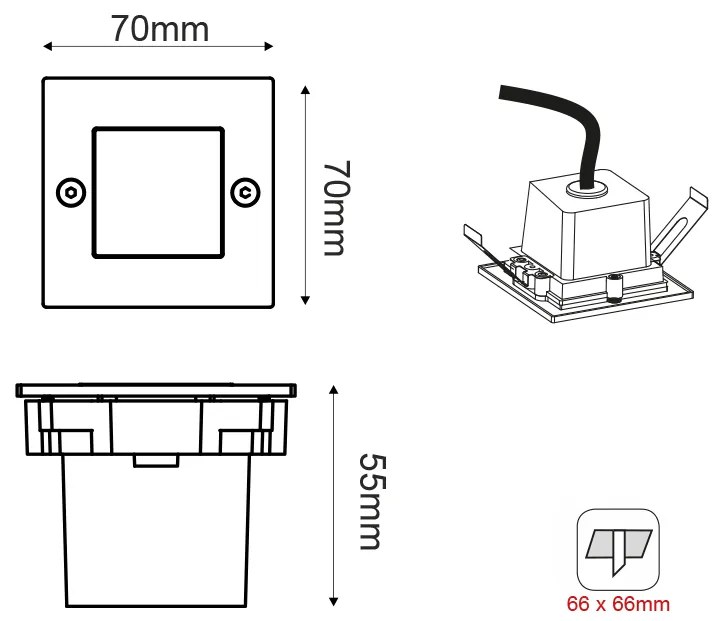 ACA Lighting LED zápustné nástěnné svítidlo PAS 2W/230V/6000K/100Lm/120°/IP54/IK08, barva rzi, PAS260RS