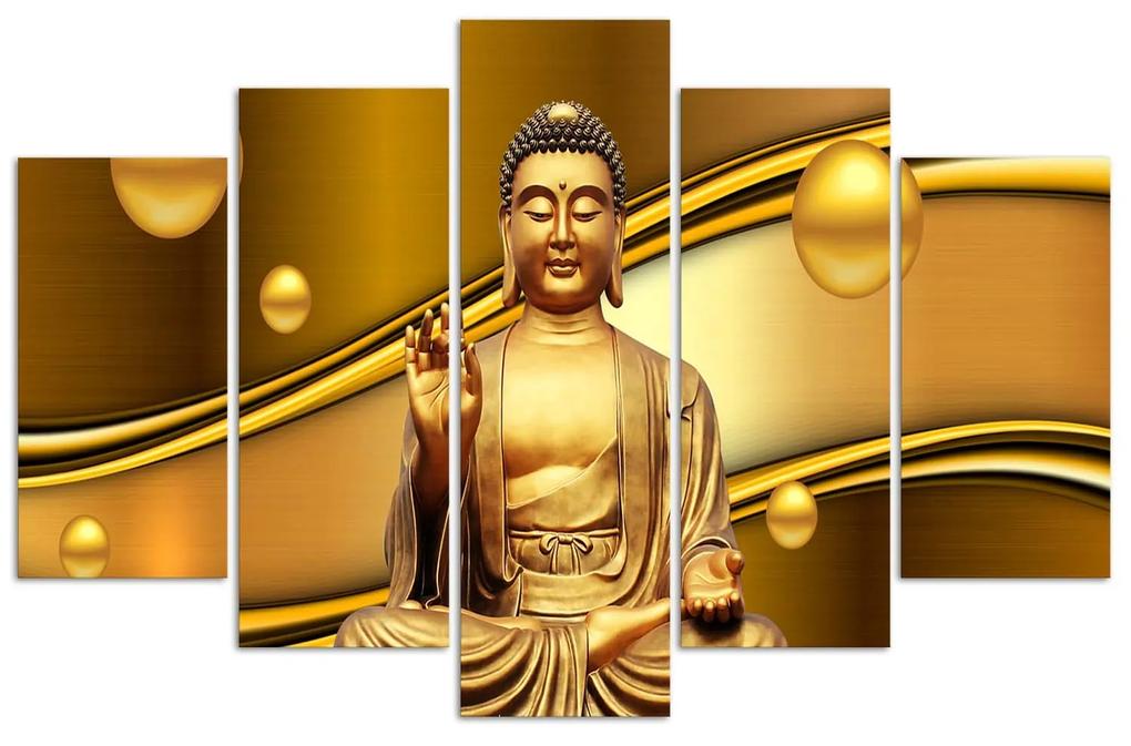 Gario Obraz na plátně Zlatý Buddha na zlatém pozadí - 5 dílný Rozměry: 100 x 70 cm