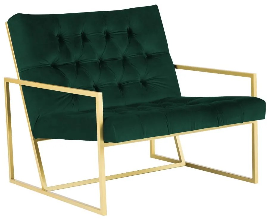 Zelené křeslo s konstrukcí ve zlaté barvě Mazzini Sofas Bono