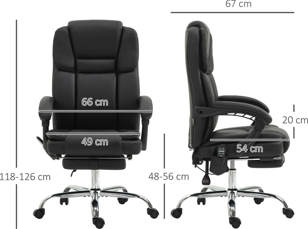 Kancelářská židle Vinsetto s vibrační masáží, ergonomická kancelářská židle s vyhříváním a funkcí polohování, výškově nastavitelná manažerská židle s…
