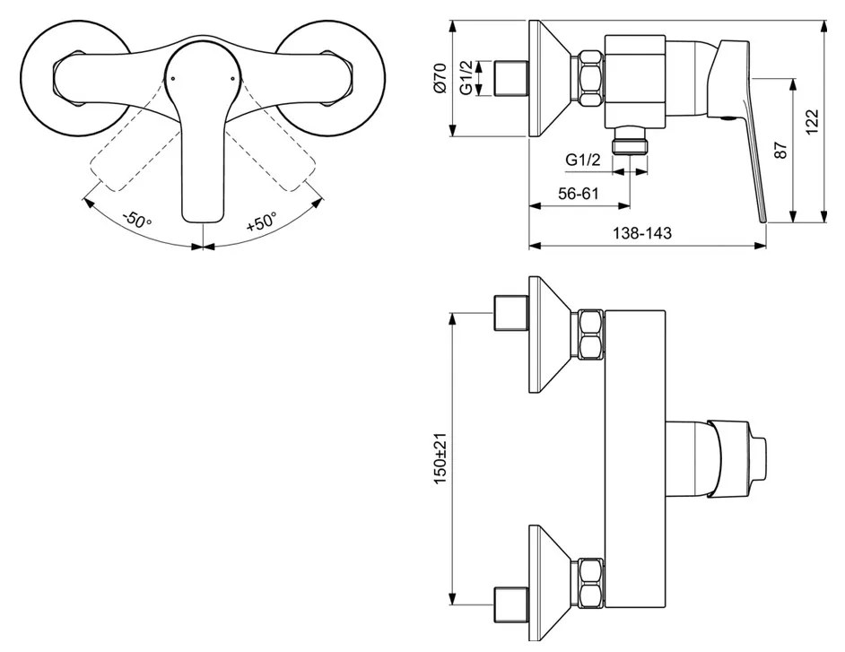 Ideal Standard Entela - Sprchová baterie nástěnná, Chrom, BC235AA