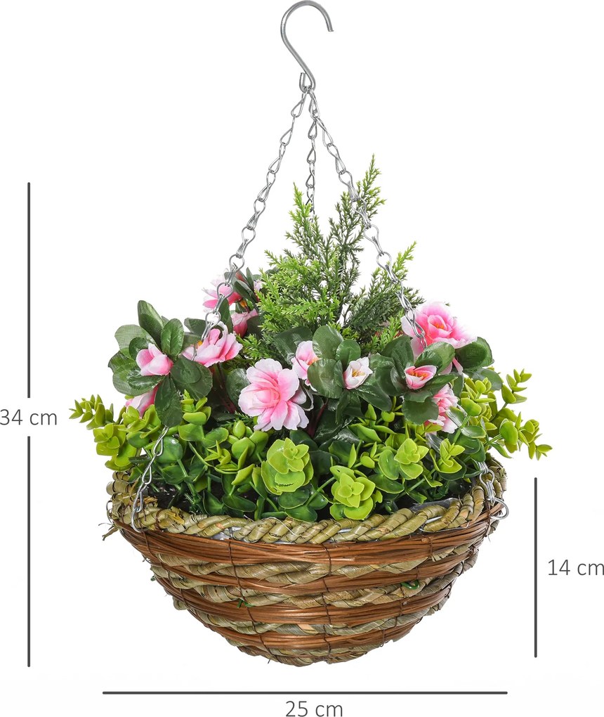 Outsunny Sada 2 Umělých Rostlin Lisianthus v Květináči s Háčkem, Umělé Rostliny z PE a Slinky, Ø25x34 cm, Zelená a Růžová