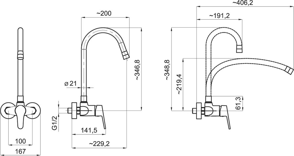Ferro Zumba - Dřezová baterie s elastickým ramenem 100mm, stříbr.-chr., 94484,0S