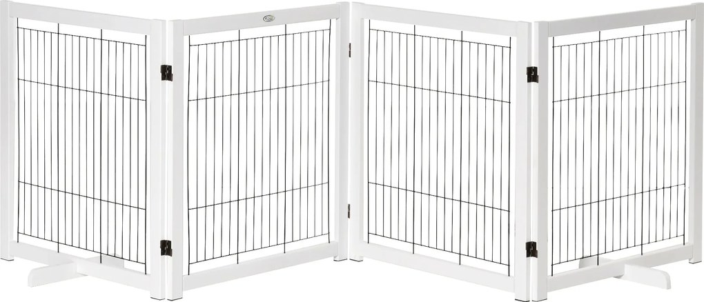 PawHut Volně stojící Pet Gate Bezpečnostní brána pro psy s nohama 305 x 82 cm Dřevěná brána pro psy Skládací brána pro schody Psí bariéra pro schody,