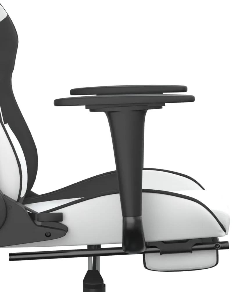 Masážní herní židle s podnožkou bílá a černá umělá kůže,  345421