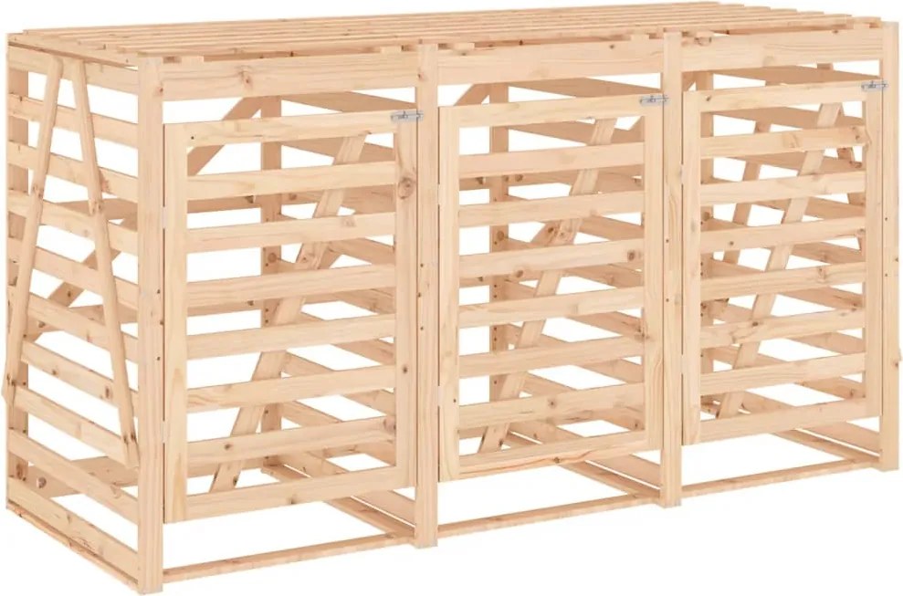 Úložný box na tři popelnice masivní borové dřevo 3157691