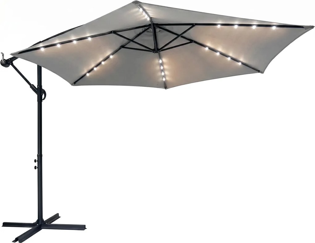 Avenberg Velký polohovatelný slunečník Sunny LED 300, šedá