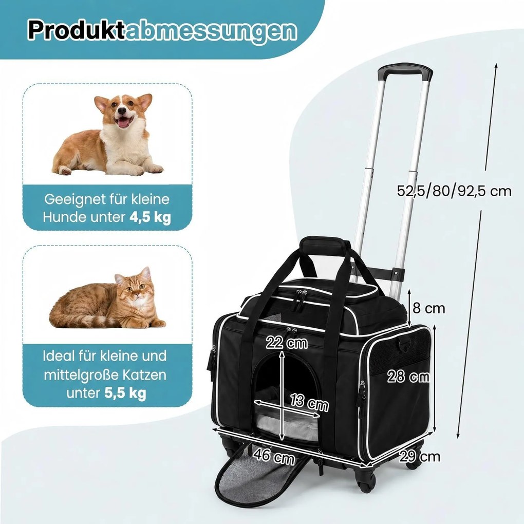 Costway Skládací přepravní box pro domácí mazlíčky s kolečky – 46 × 29 × 28 cm