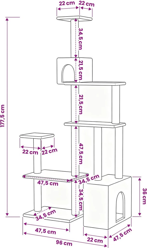 Kočičí strom se škrabacími sloupky sisal Tmavě šedá 177,5 cm 172391