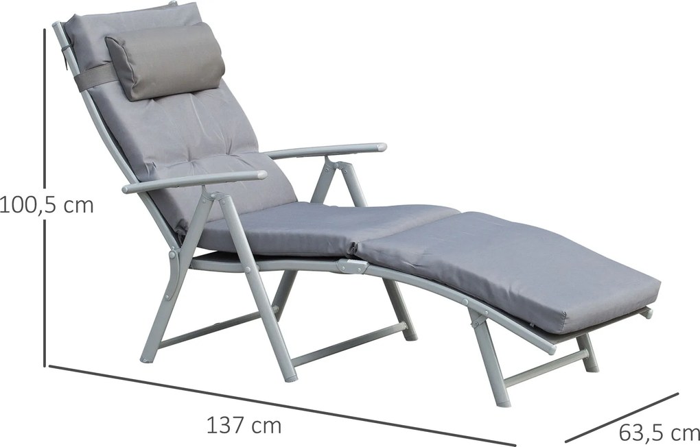 Skládací sluneční lehátko Outsunny s hlavovou opěrkou, polštářkem a skládacím opěradlem s 7 pozicemi, relaxační lehátko až do hmotnosti 165 kg, ideál…