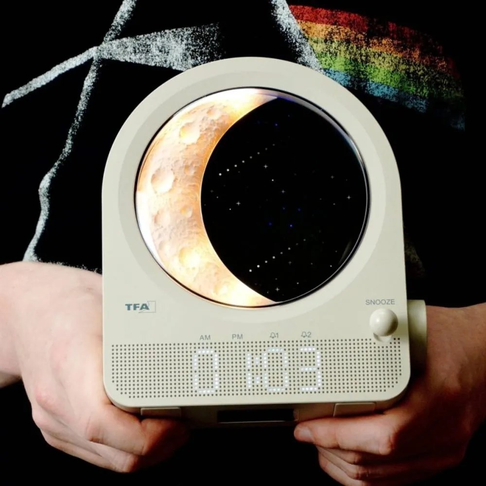 TFA 60.2053.15 - světelný budík měsíc a meteory s melodickým buzením a mnoha dalšími funkcemi