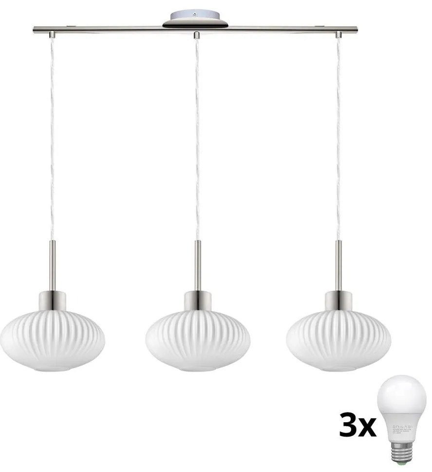 LED Lustr na lanku HARMA 3xE27/60W/230V matný chrom/bílá