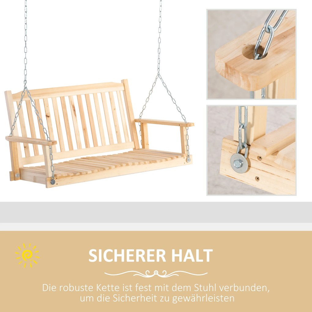 Zahradní houpačka Outsunny pro 2 osoby, lavice z masivního dřeva, závěsná lavice na terasu, 117 x 69 x 60 cm, rustikální design | Aosom.de