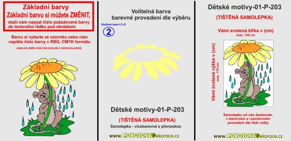 PokojovaDekorace.cz, Dětské motivy-01 Myška a slunečnice, Dětské samolepky na zeď, 92x125cm