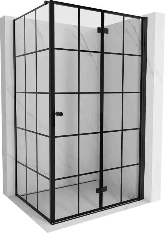Mexen Mist-F T, 1-křídlý ​​skládací sprchový kout pravý 95 x 70 cm, čiré sklo-černá mřížka, 8A6T-095-070-70-77-P