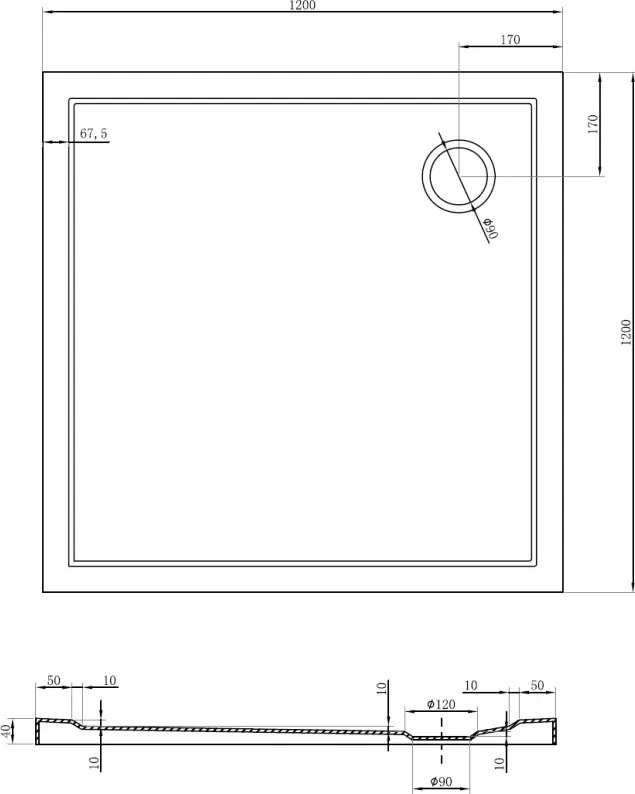 Mexen Flow sprchová vanička čtvercová slim 120 x 120 cm, černý mat - 46S701212