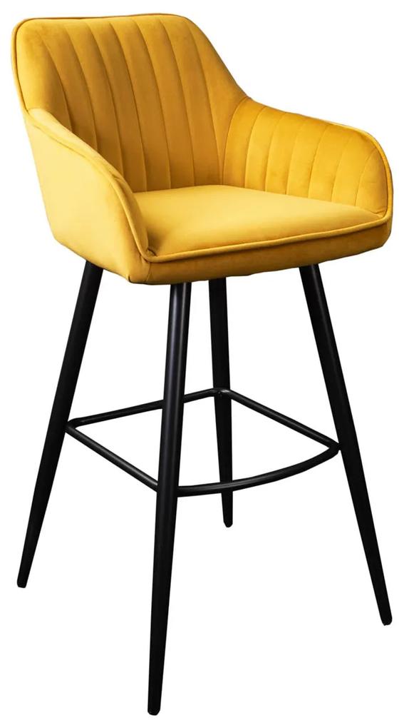 Moderní sametová barová židle žlutá - Svan