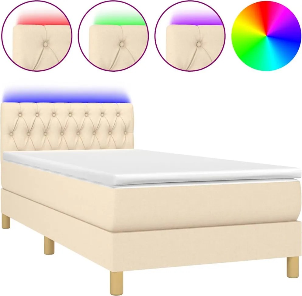 Box spring postel s matrací a LED krémová 100x200 cm textil 3133938
