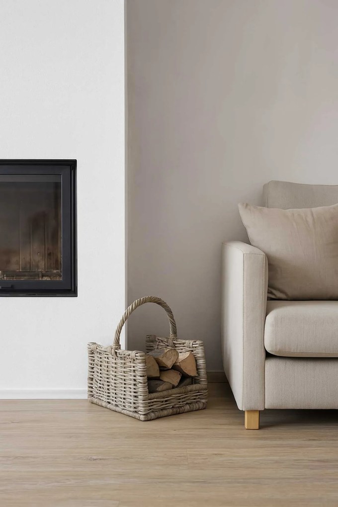 Koš na dřevo LUMBER, ratan, délka 45 cm, přírodní šedá