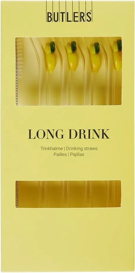 LONG DRINK Skleněná brčka s kartáčkem citrony set 5 ks