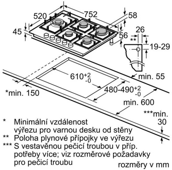 Siemens EP7A6SB20 Plynová varná deska