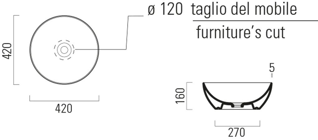 GSI, PURA keramické umyvadlo na desku, průměr 42 cm, bílá lesk ExtraGlaze, 885111